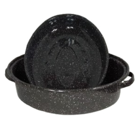 Kitchen | Vintage Large Black Speckled Covered Oval Enamel Roasting Pan ...